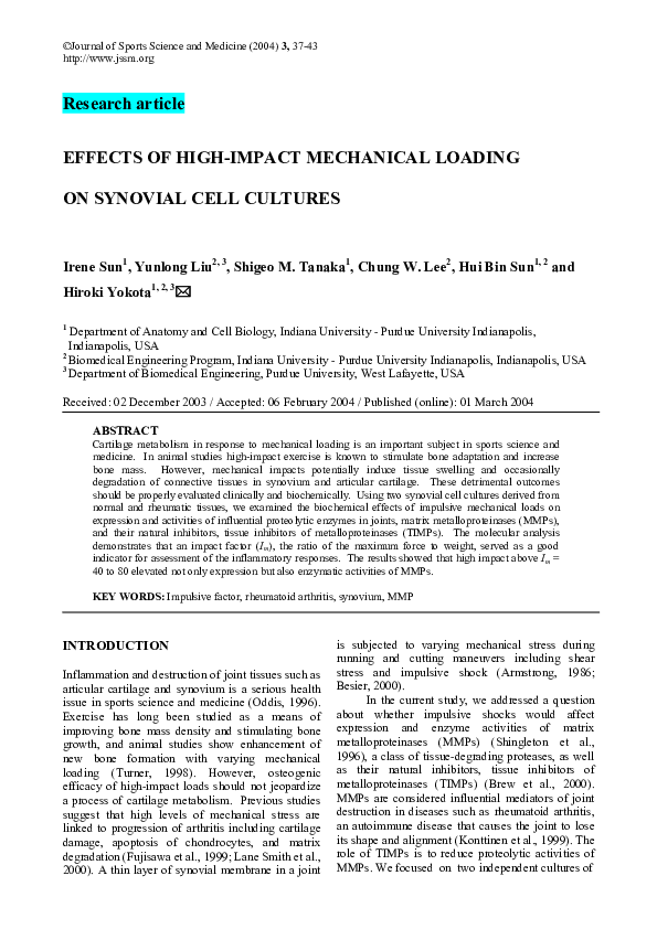 (PDF) Effects of high-impact mechanical loading on synovial cell ...