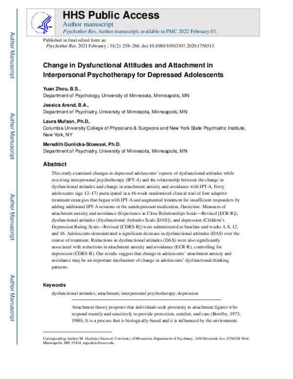 (PDF) Change in dysfunctional attitudes and attachment in interpersonal ...