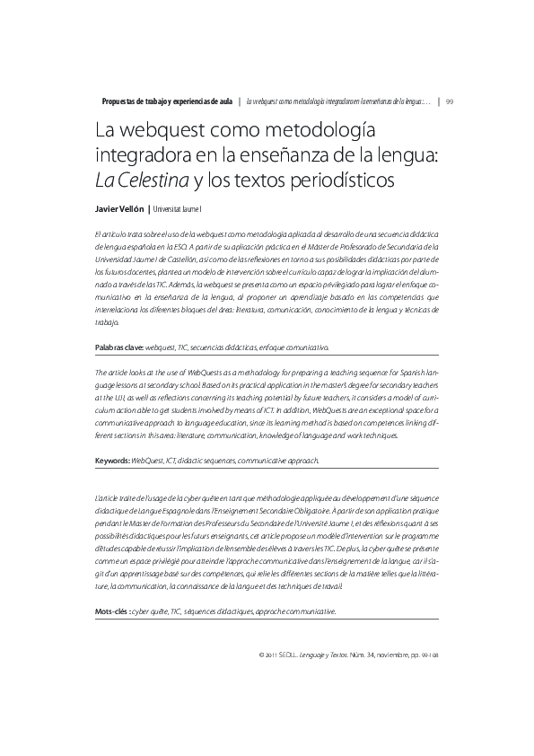 (PDF) La webquest como metodología integradora en la enseñanza