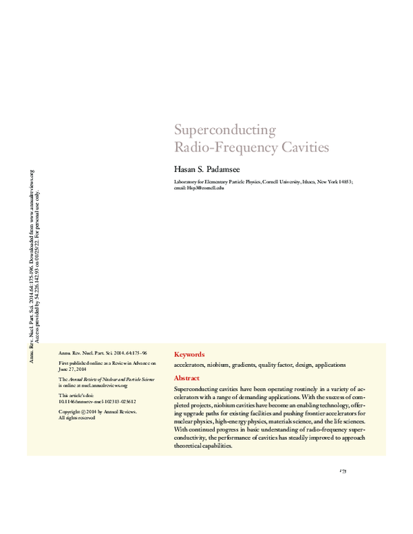 Pdf Superconducting Radio Frequency Cavities