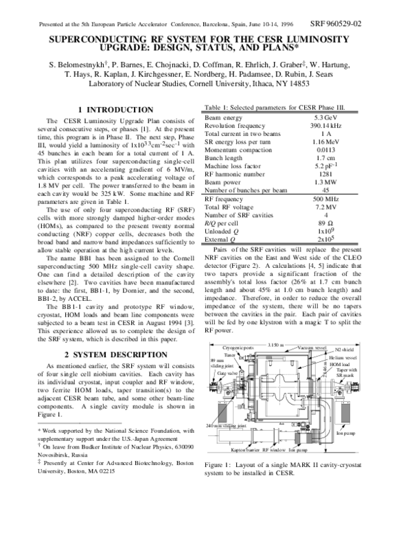 (PDF) Superconducting RF System for the CESR Luminosity Upgrade: Design ...