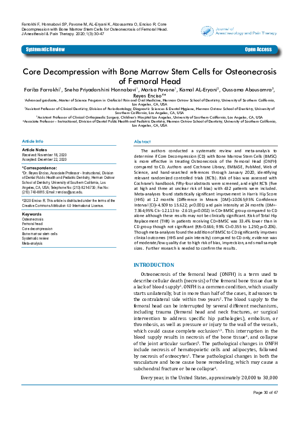 (PDF) Core Decompression with Bone Marrow Stem Cells for Osteonecrosis ...