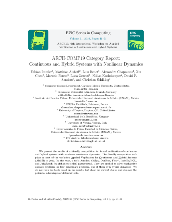 (PDF) Continuous and Hybrid Systems ARCH-COMP 19 Category Report ...