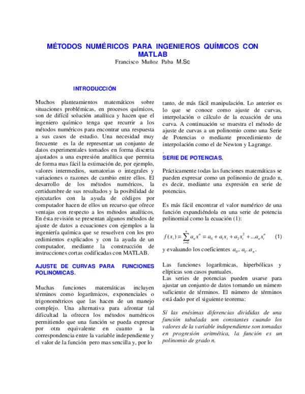 (PDF) MÉTODOS NUMÉRICOS PARA INGENIEROS QUÍMICOS CON MATLAB