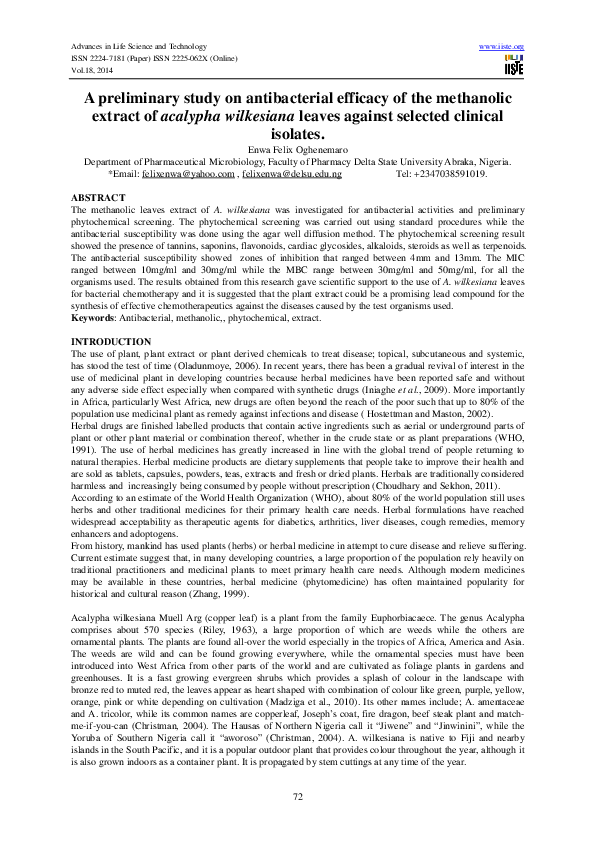 (PDF) A preliminary study on antibacterial efficacy of the methanolic ...