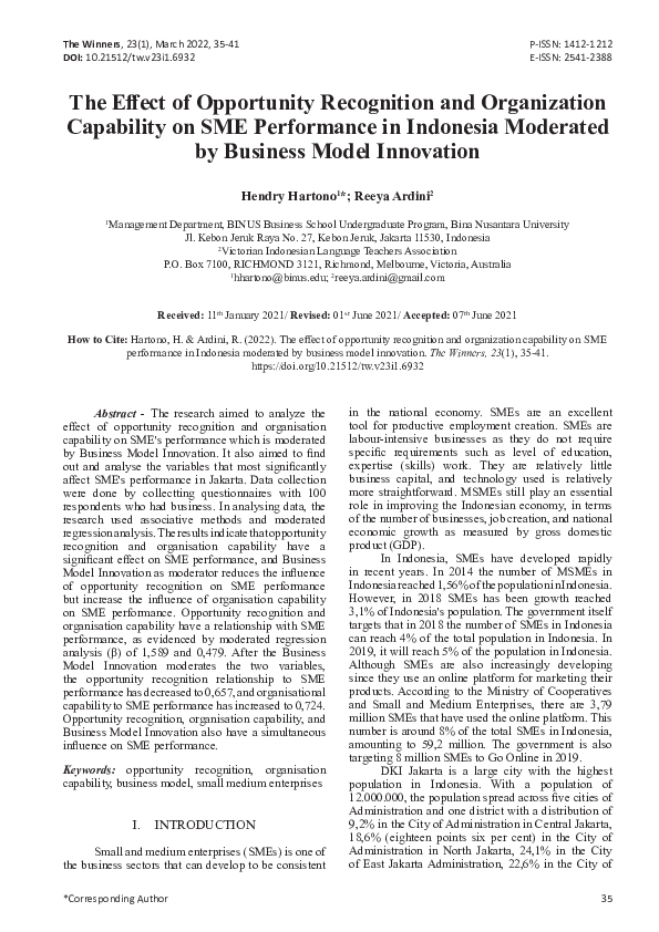 (PDF) Effect of Opportunity Recognition and Organisation Capability on SME Performance in ...