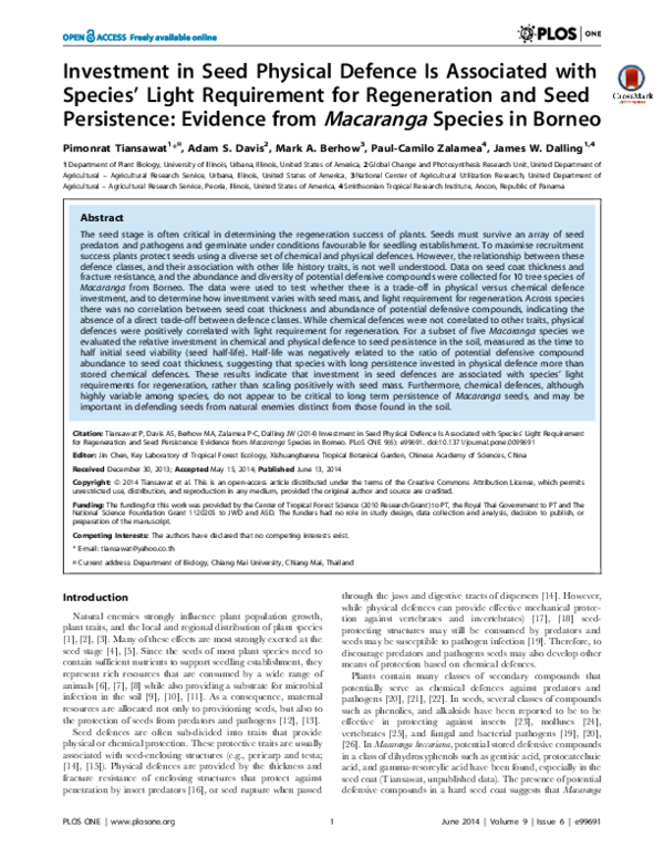 (PDF) Investment in seed physical defence is associated with species ...