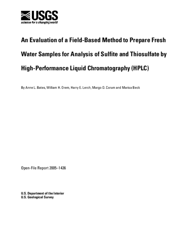 (PDF) An evaluation of a field-based method to prepare fresh water ...