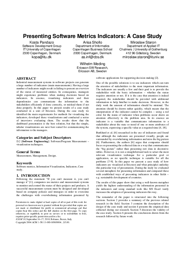 (PDF) Presenting Software Metrics Indicators: A Case Study