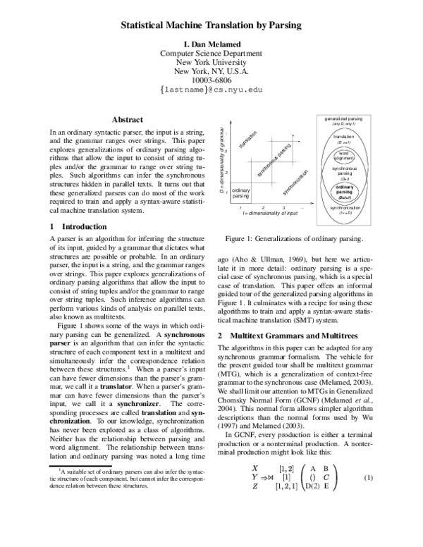Pdf Statistical Machine Translation By Parsing