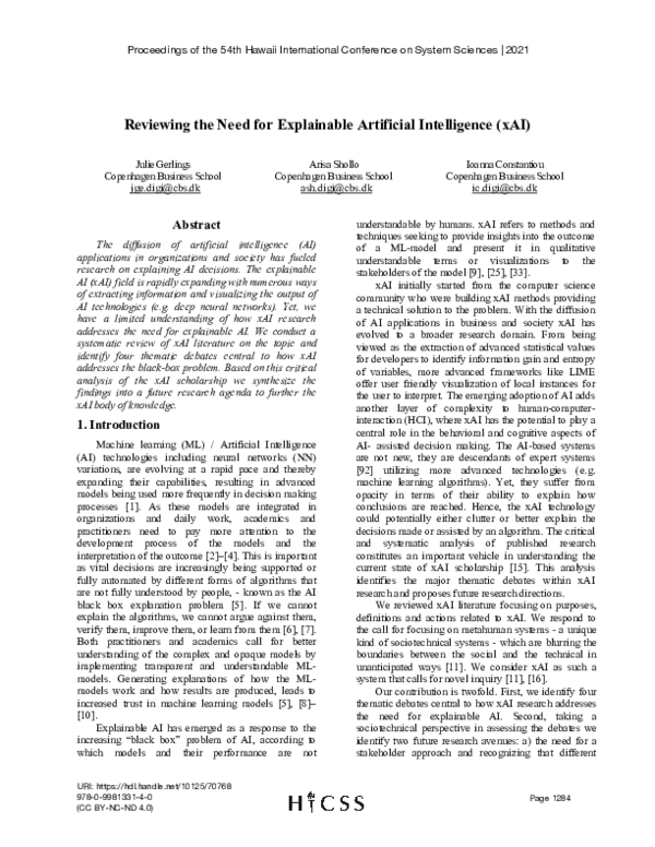 Pdf Reviewing The Need For Explainable Artificial Intelligence Xai