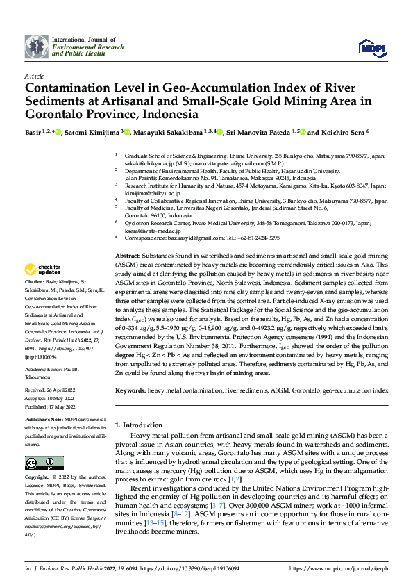 (PDF) Contamination Level in Geo-Accumulation Index of River Sediments at Artisanal and Small ...