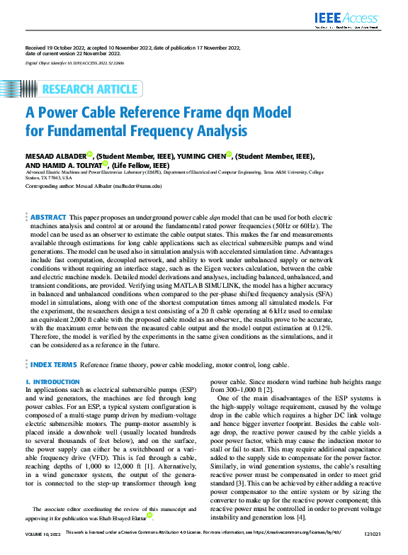 (PDF) A Power Cable Reference Frame dqn Model for Fundamental Frequency ...