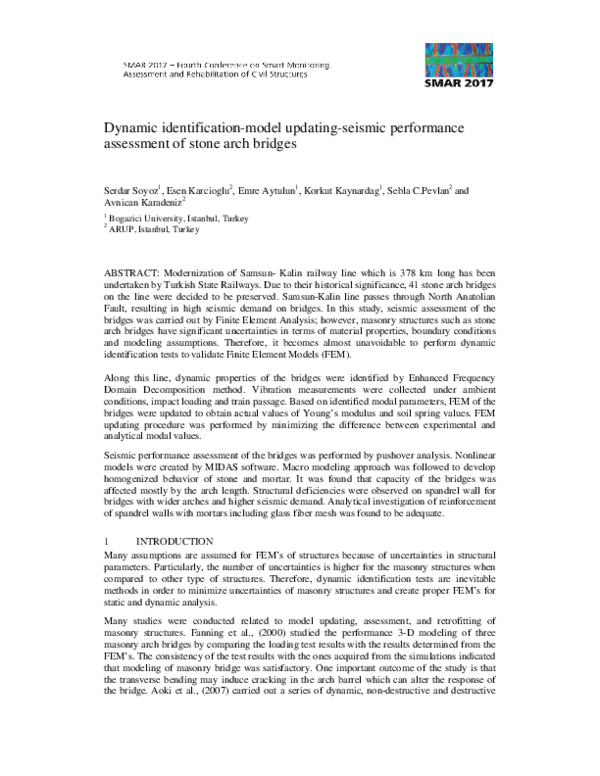Pdf Dynamic Identification Assessment Of Stone Arch Bridges