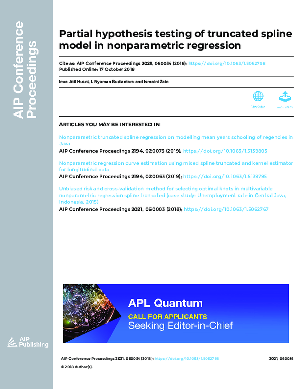 Pdf Partial Hypothesis Testing Of Truncated Spline Model In Nonparametric Regression