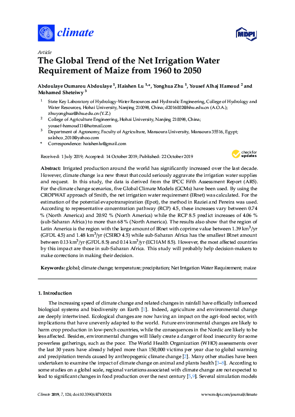 (PDF) The Global Trend of the Net Irrigation Water Requirement of Maize ...