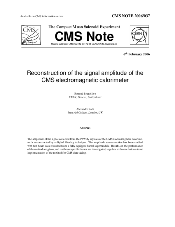 (PDF) Reconstruction of the signal amplitude of the CMS electromagnetic ...
