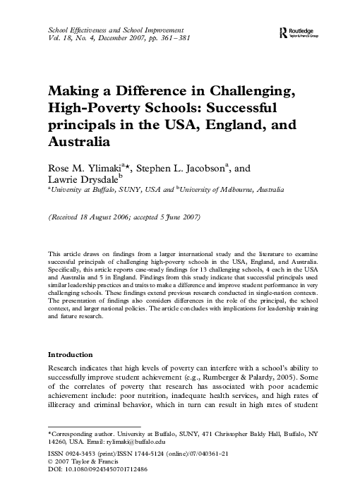 (PDF) Making a Difference in Challenging, High-Poverty Schools ...