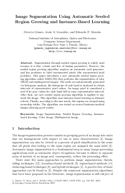Pdf Image Segmentation Using Automatic Seeded Region Growing And Instance Based Learning