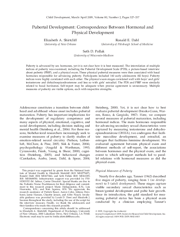 (PDF) Pubertal Development: Correspondence Between Hormonal and Physical Development