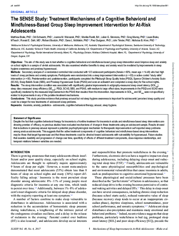 (PDF) The SENSE Study: Treatment mechanisms of a cognitive behavioral ...