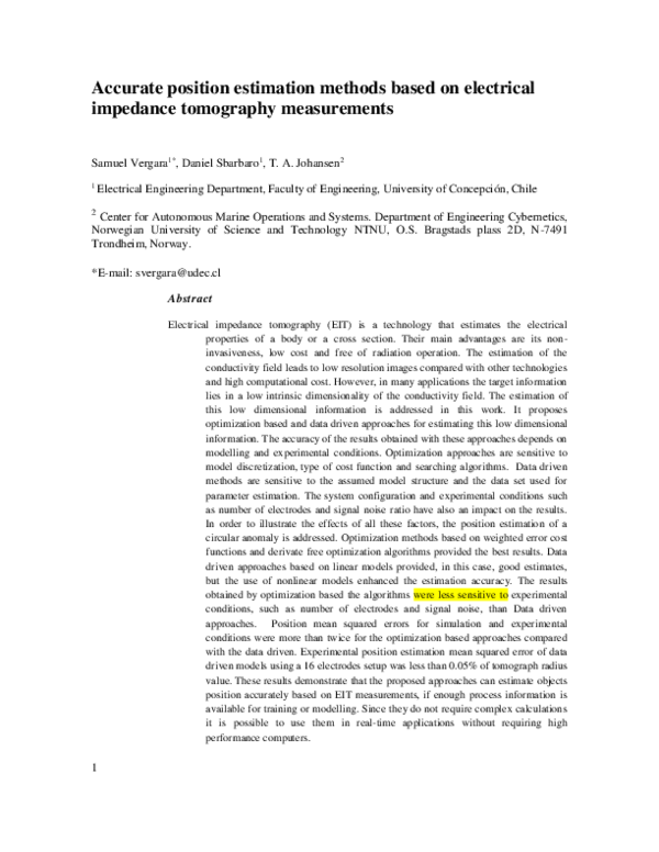 (PDF) Accurate position estimation methods based on electrical impedance tomography measurements