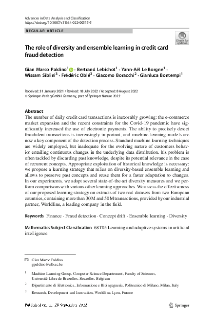 (PDF) The role of diversity and ensemble learning in credit card fraud detection
