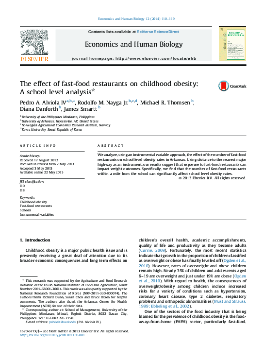 (PDF) The effect of fast-food restaurants on childhood obesity: A ...