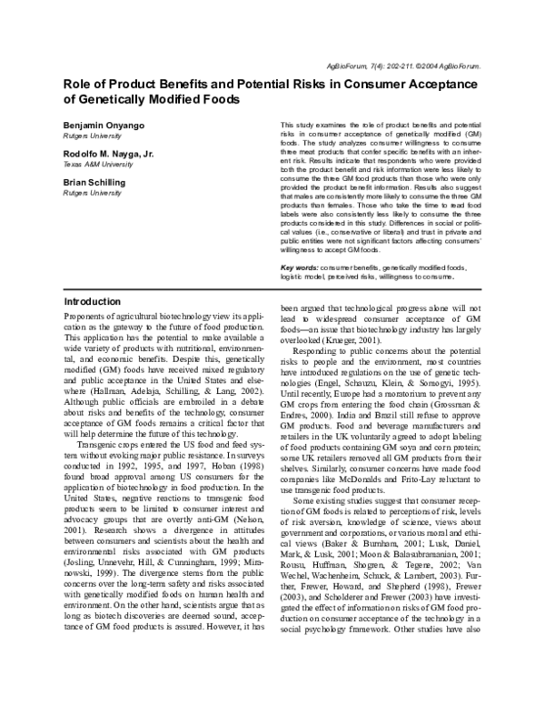 (PDF) Role of product benefits and potential risks in consumer ...