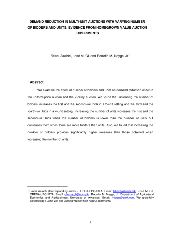 (PDF) Demand Reduction in Multi-Unit Auctions with Varying Numbers of Bidders: Theory and ...