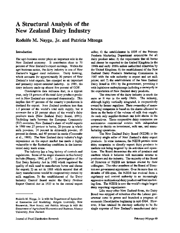 (PDF) A Structural Analysis of the New Zealand Dairy Industry
