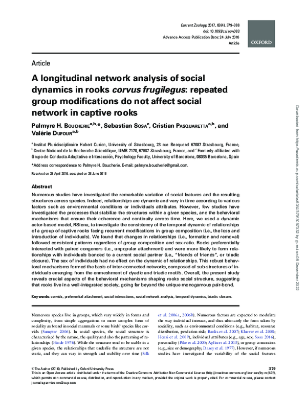 (PDF) A longitudinal network analysis of social dynamics in rookscorvus frugilegus: repeated ...