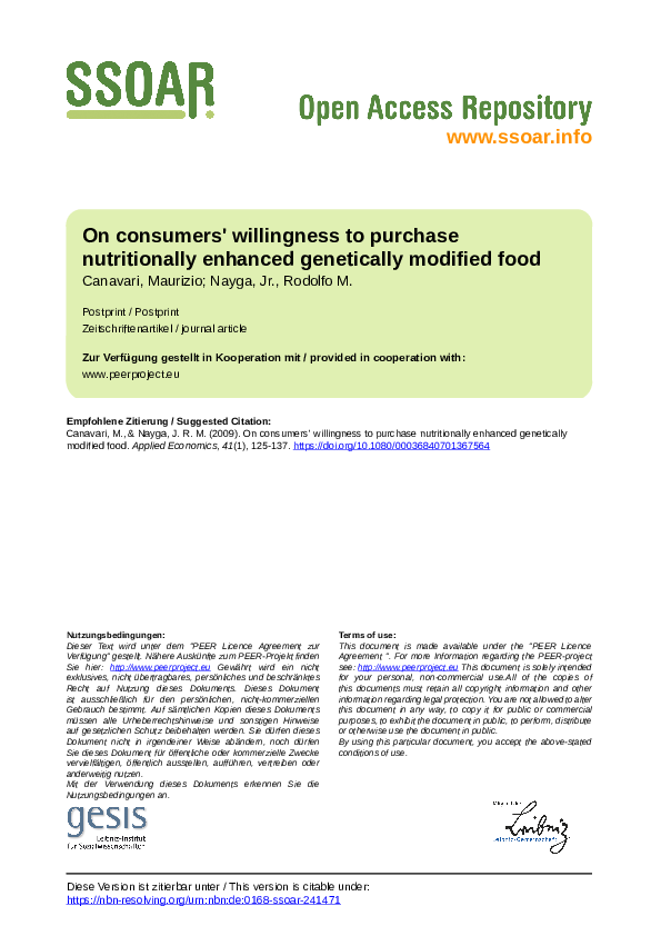 (PDF) On consumers’ willingness to purchase nutritionally enhanced ...