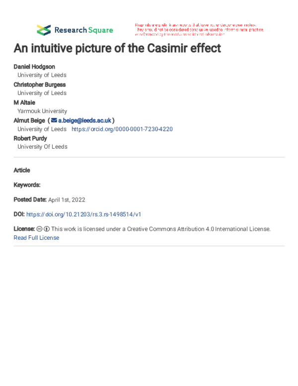 (PDF) An intuitive picture of the Casimir effect