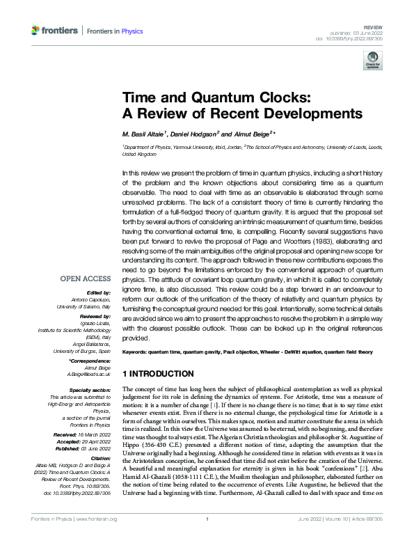 (PDF) Time and Quantum Clocks: A Review of Recent Developments