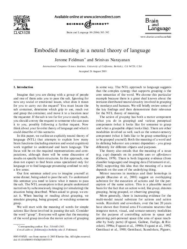 (PDF) Embodied meaning in a neural theory of language