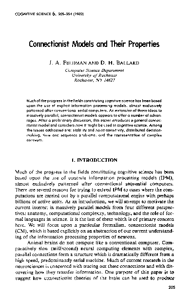 Pdf Connectionist Models And Their Properties Jerry Feldman