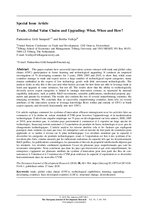 (PDF) Trade, Global Value Chains and Upgrading: What, When and How?