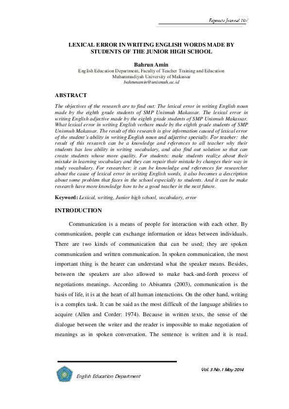 (PDF) Lexical Error in Writing English Words Made by Students of the ...