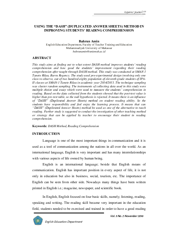 (PDF) Using the “Dash” (Duplicated Answer Sheets) Method in Improving Students’ Reading ...