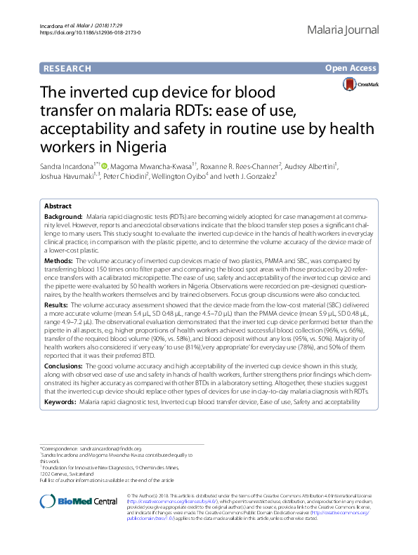 (PDF) The inverted cup device for blood transfer on malaria RDTs: ease ...