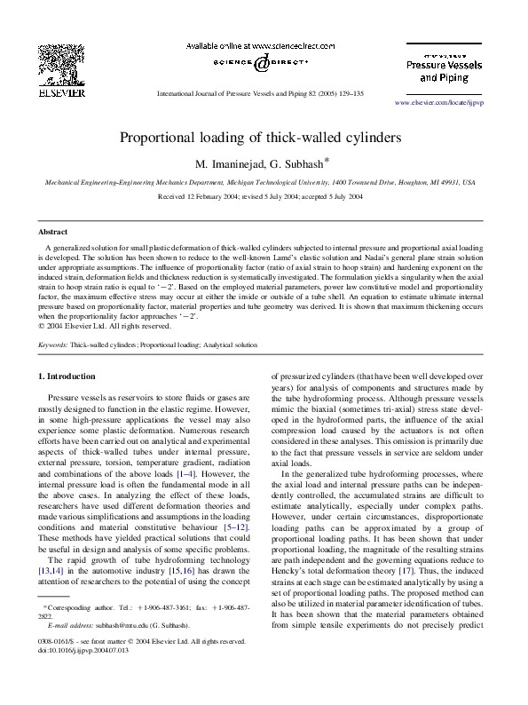 (PDF) Proportional loading of thick-walled cylinders