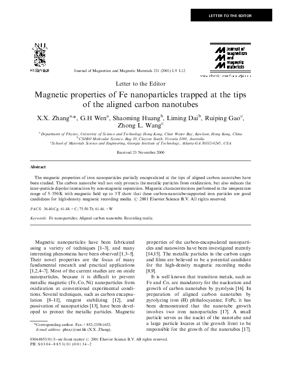 (PDF) Magnetic properties of Fe nanoparticles trapped at the tips of ...