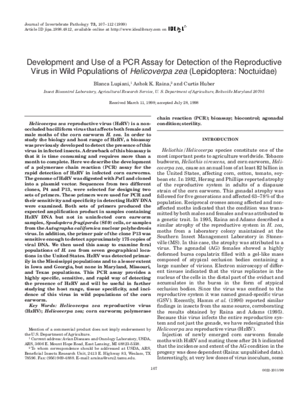 (PDF) Development and Use of a PCR Assay for Detection of the ...