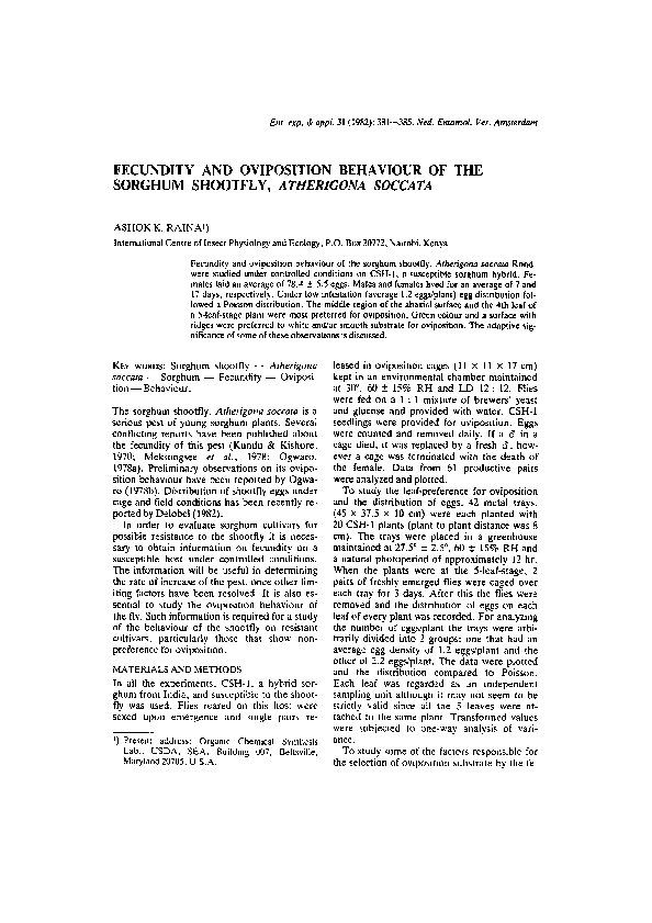 (PDF) Fecundity and Oviposition Behaviour of the Sorghum Shootfly ...