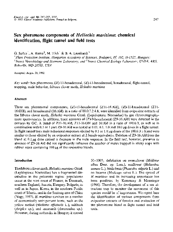 (PDF) Sex pheromone components of Heliothis maritima: chemical ...