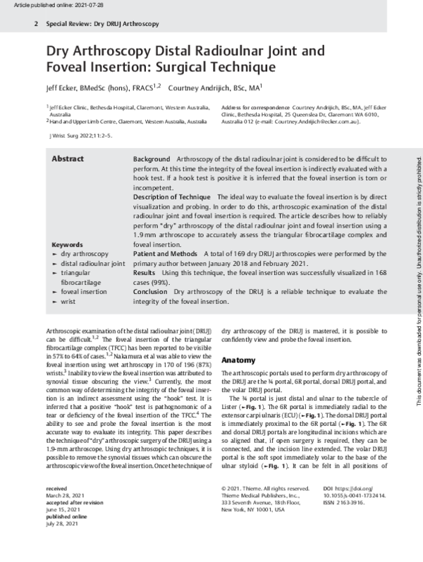 (PDF) Dry Arthroscopy Distal Radioulnar Joint and Foveal Insertion ...