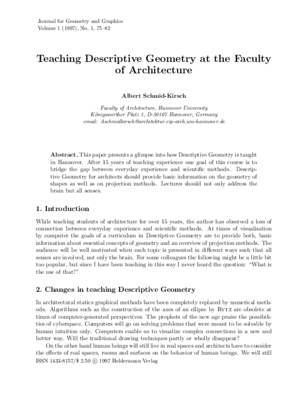(PDF) Teaching Descriptive Geometry at the Faculty of Architecture