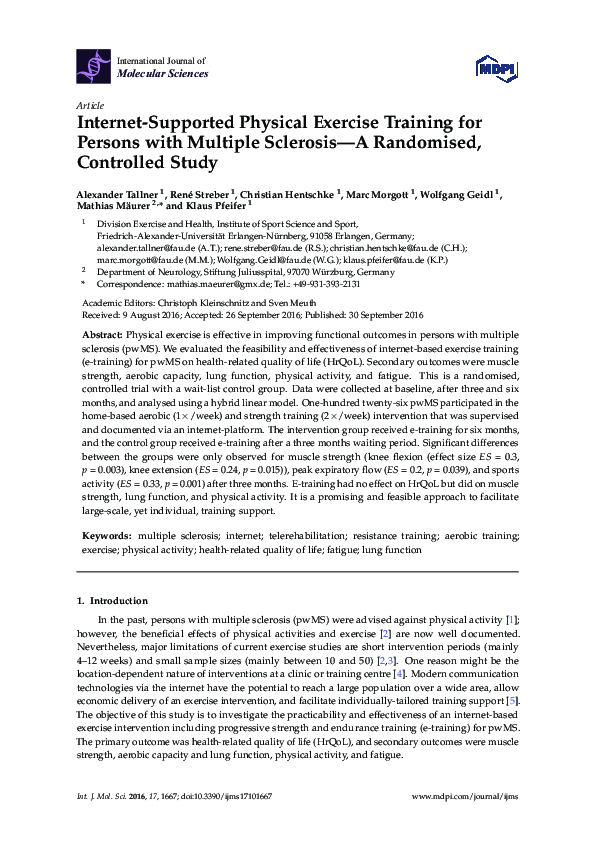 (PDF) Internet-Supported Physical Exercise Training for Persons with Multiple Sclerosis—A ...