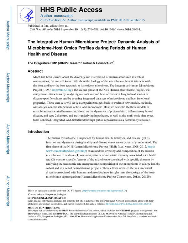 Pdf The Integrative Human Microbiome Project Dynamic Analysis Of Microbiome Host Omics
